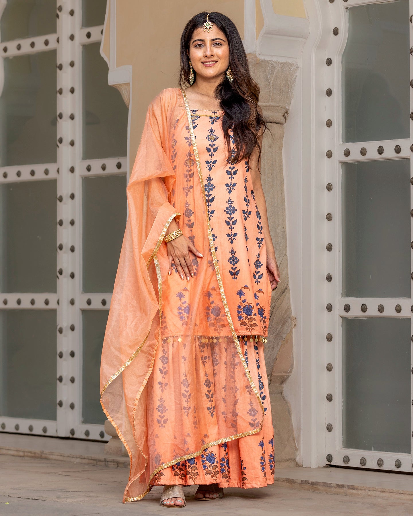 Buy Peach Printed Sharara Set online in India | Ambraee – Ambraee