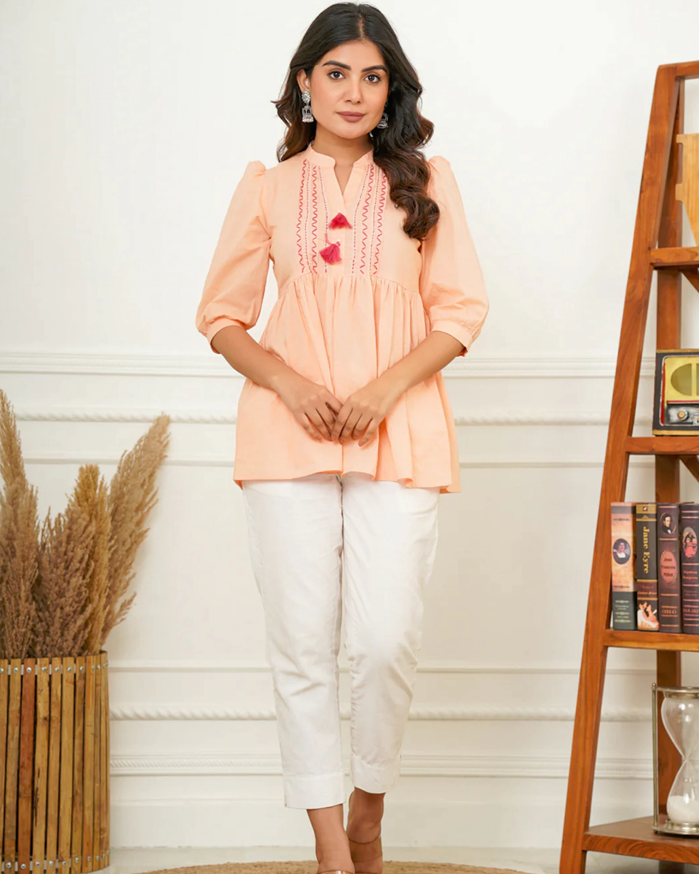 Peach Handstitch Detail Top – Ambraee