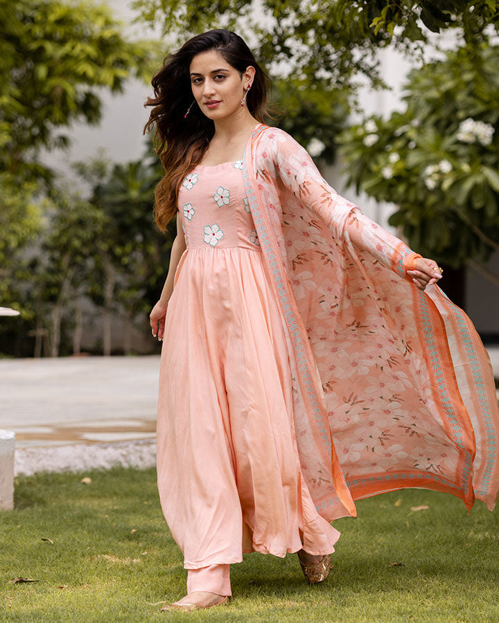 Peach Patchwork Suit Set | Ambraee