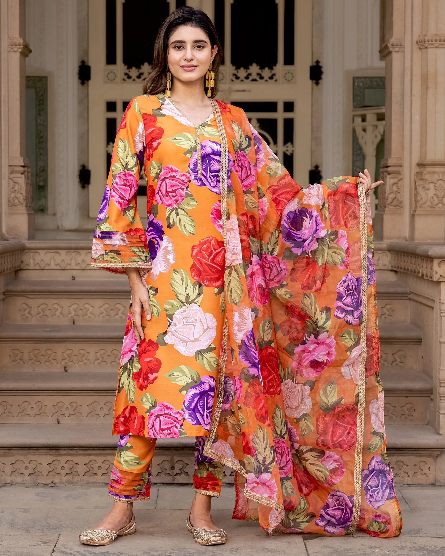 Buy Peach Rose-tale Suit Set online in India | Ambraee – Ambraee