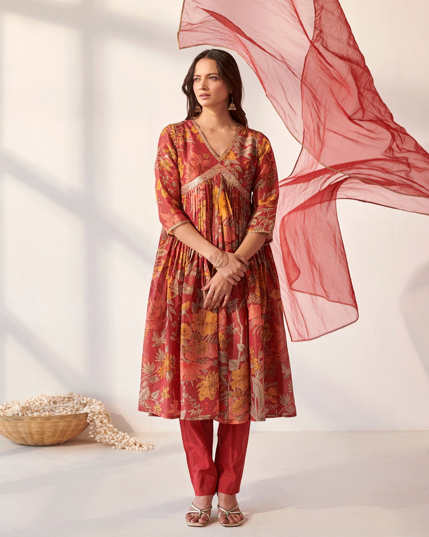Buy Crimson Mythical Bloom Suit Set Online in India – Ambraee