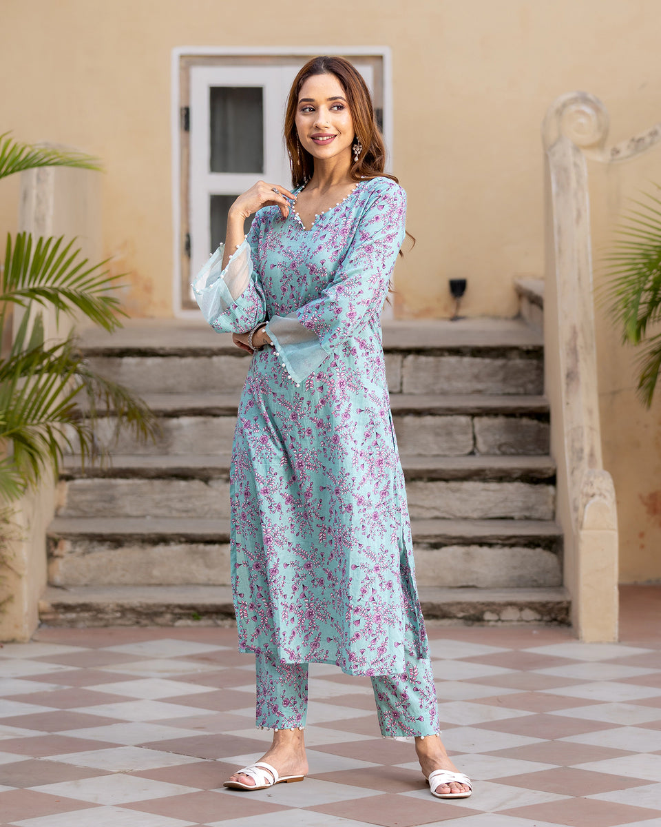 Buy Sage Green Florian Kurta Set online in India | Ambraee