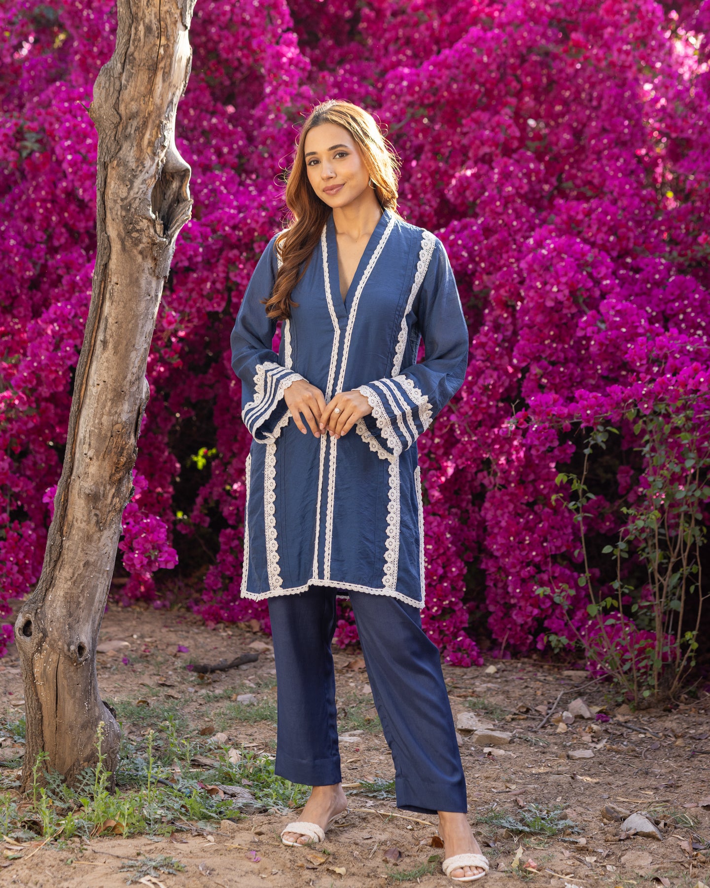 Buy Navy Blue Lace Kurta Set Online in india – Ambraee