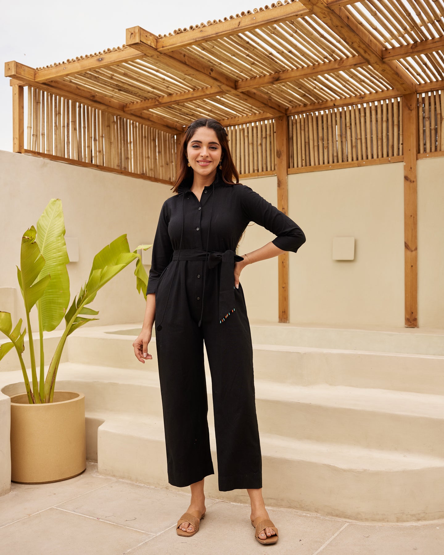 Buy Midnight Black Cotton Jumpsuit Online in India – Ambraee