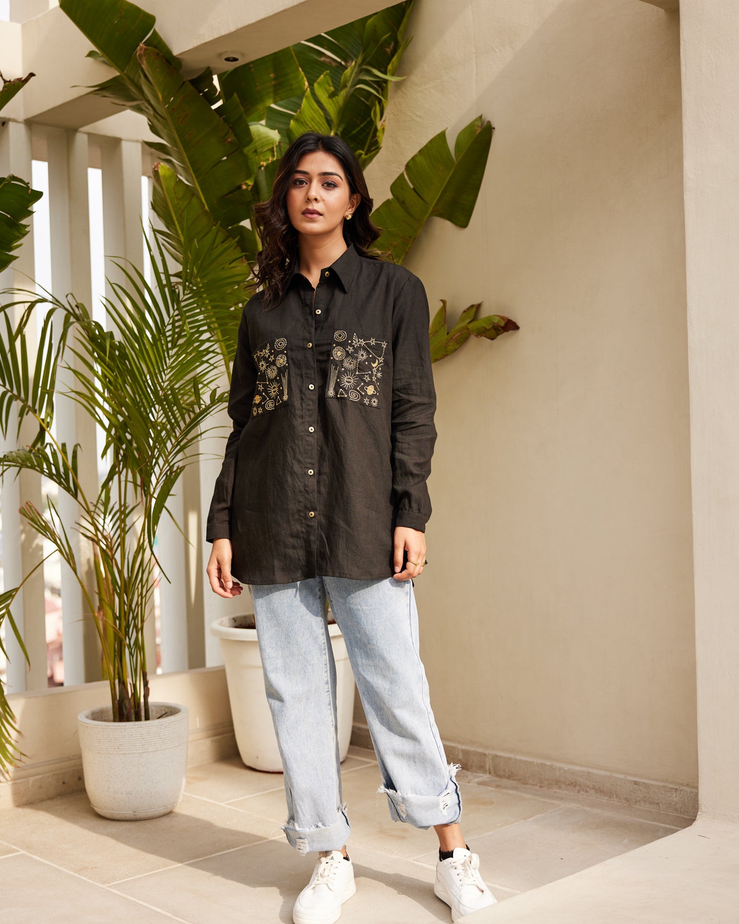 Buy Black Embroidered Linen Shirt Online in India – Ambraee