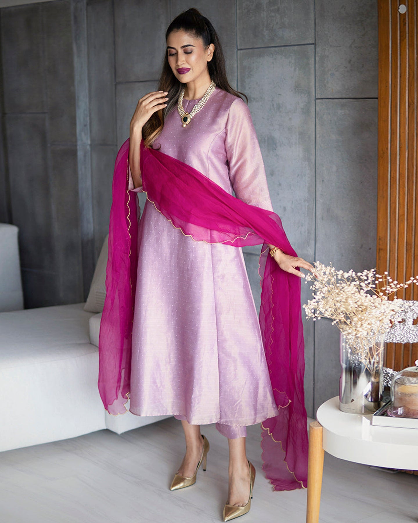 Buy Purple Tissue Suit Set Online In India | Ambraee – Ambraee