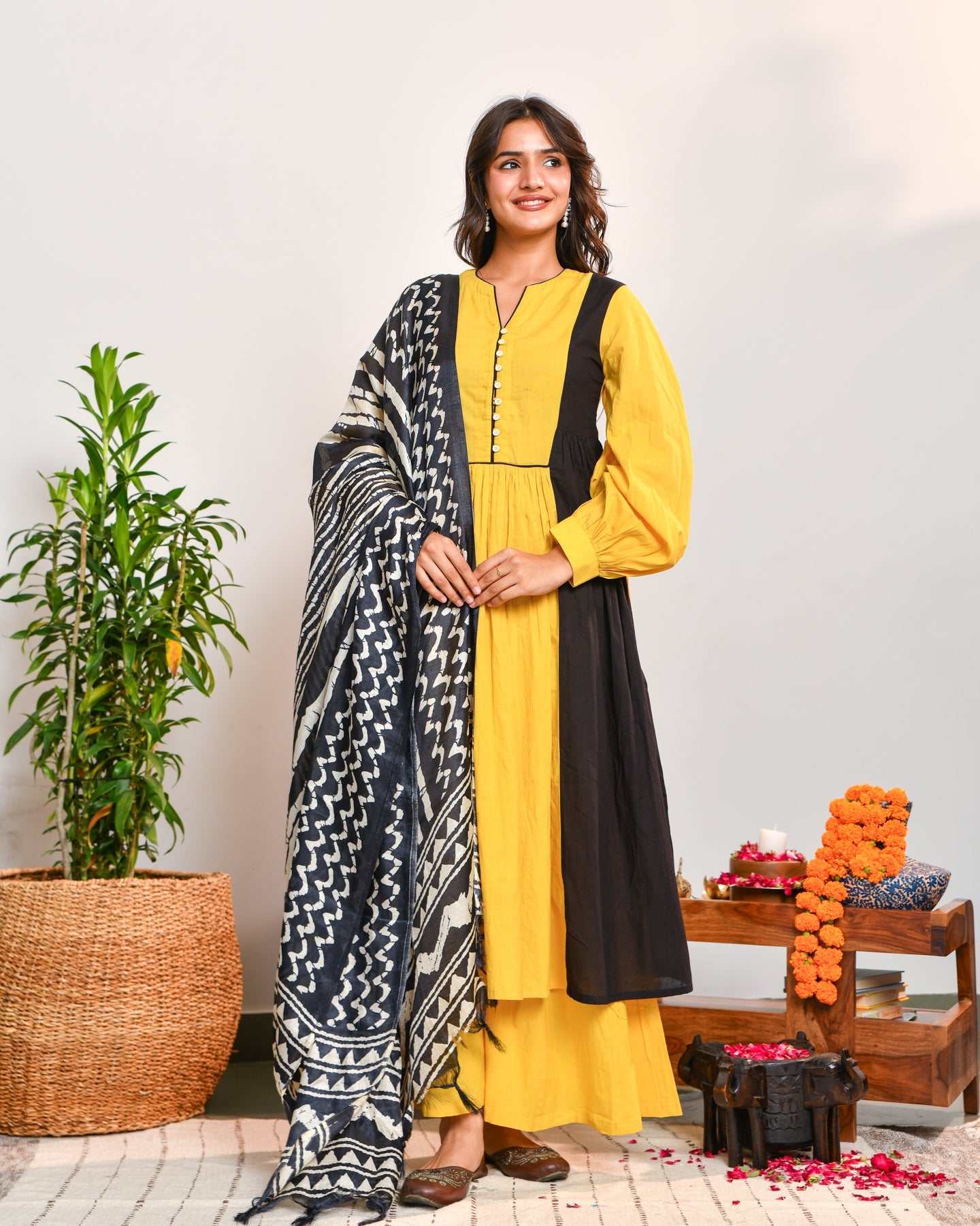 Buy Mustard Color Block Suit Set for Women online – Ambraee