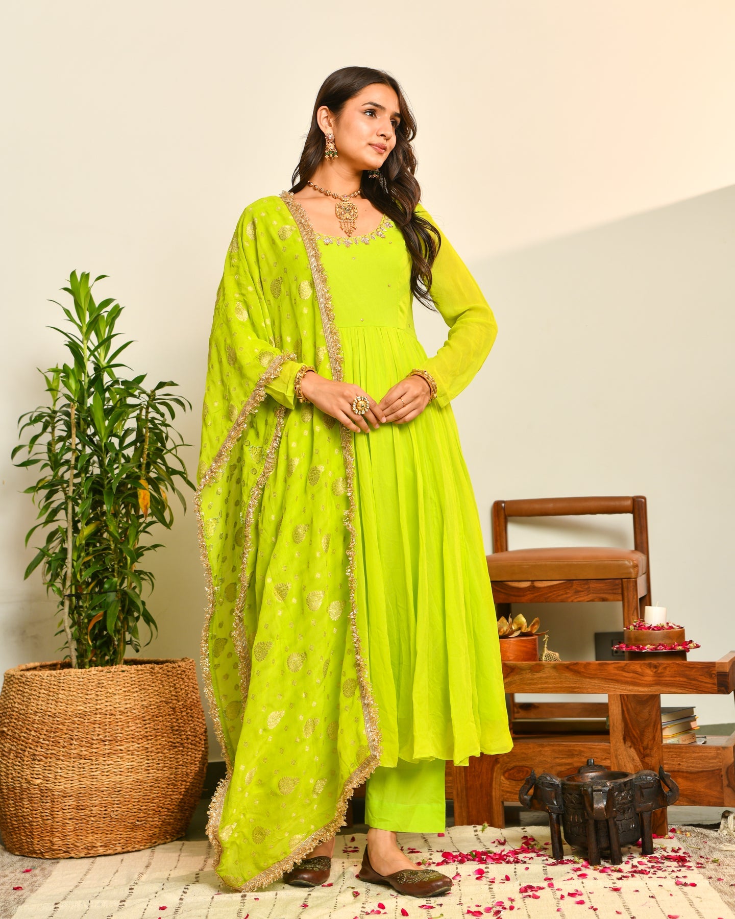 Buy Fluorescent Green Viscose Anarkali Suit for Women Online – Ambraee