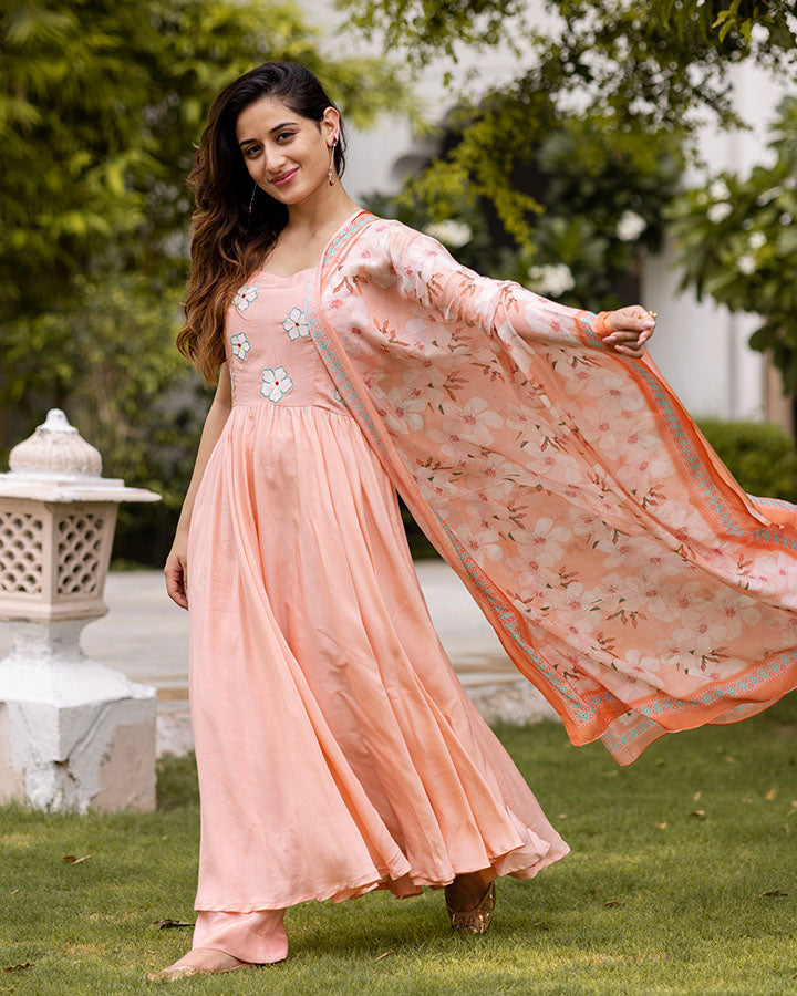 Peach Patchwork Suit Set | Ambraee