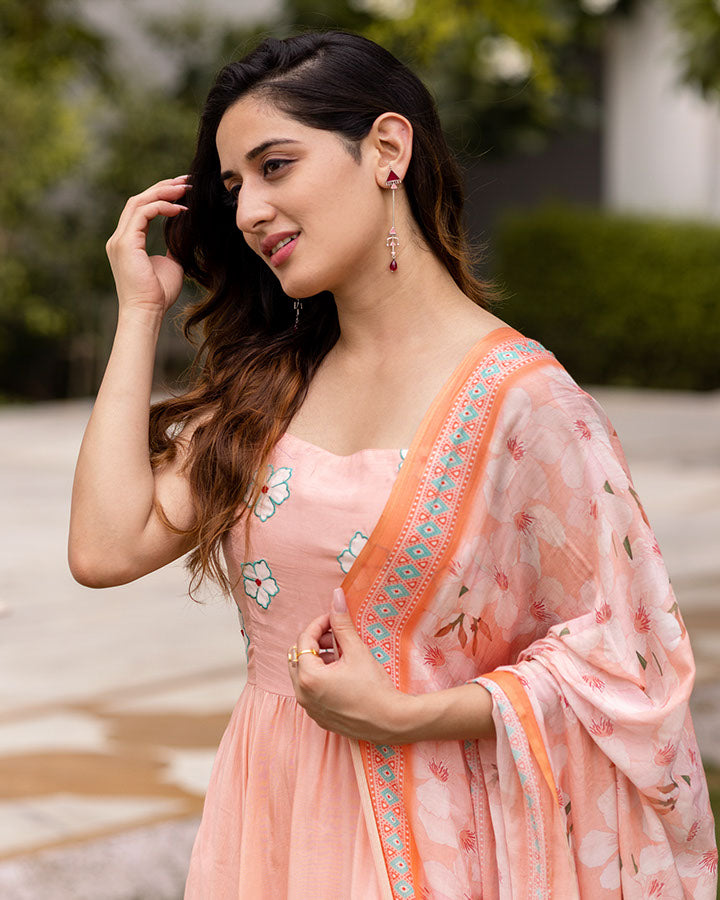 Peach Patchwork Suit Set | Ambraee