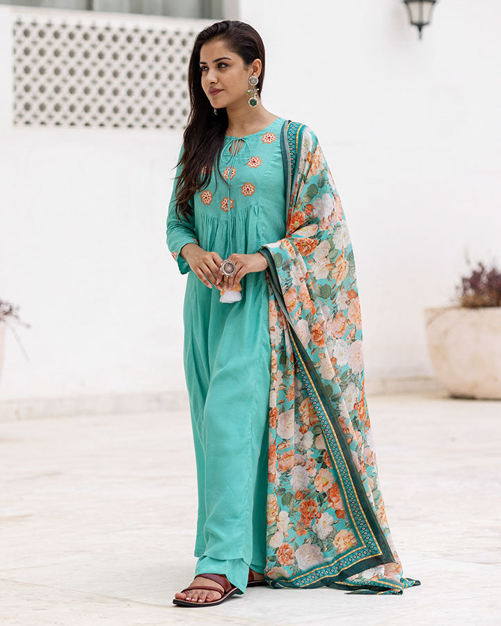 Turquoise Patchwork Suit Set | Ambraee – Ambraee