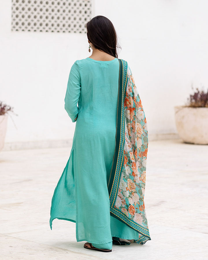 Turquoise Patchwork Suit Set | Ambraee – Ambraee