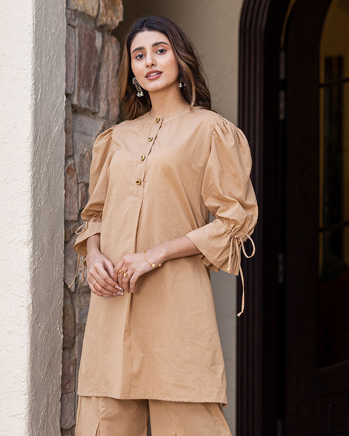 Beige Cotton Co-Ord Set | Ambraee