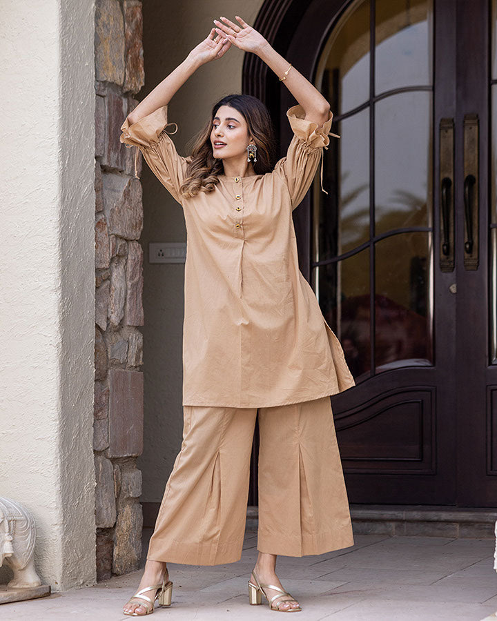 Beige Cotton Co-Ord Set | Ambraee