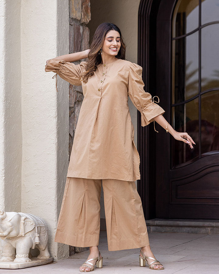 Beige Cotton Co-Ord Set | Ambraee