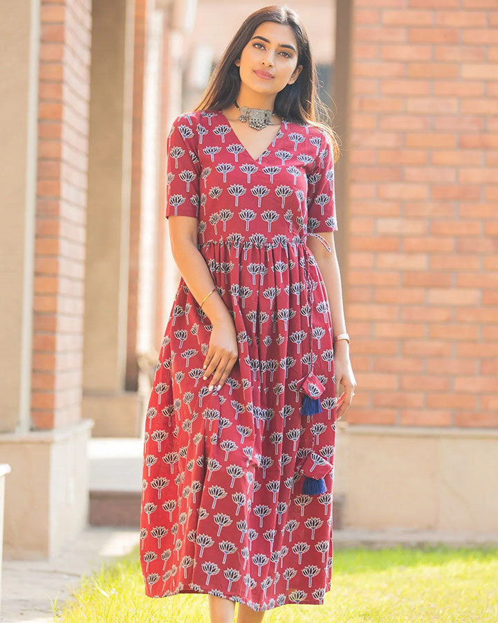 Maxi Dresses - Buy Red Lotus Dress Online in India - Ambraee