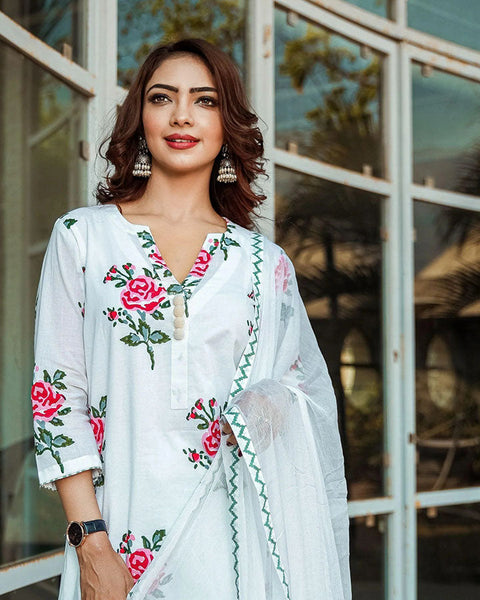 Red Rose Block Print Suit | Ambraee